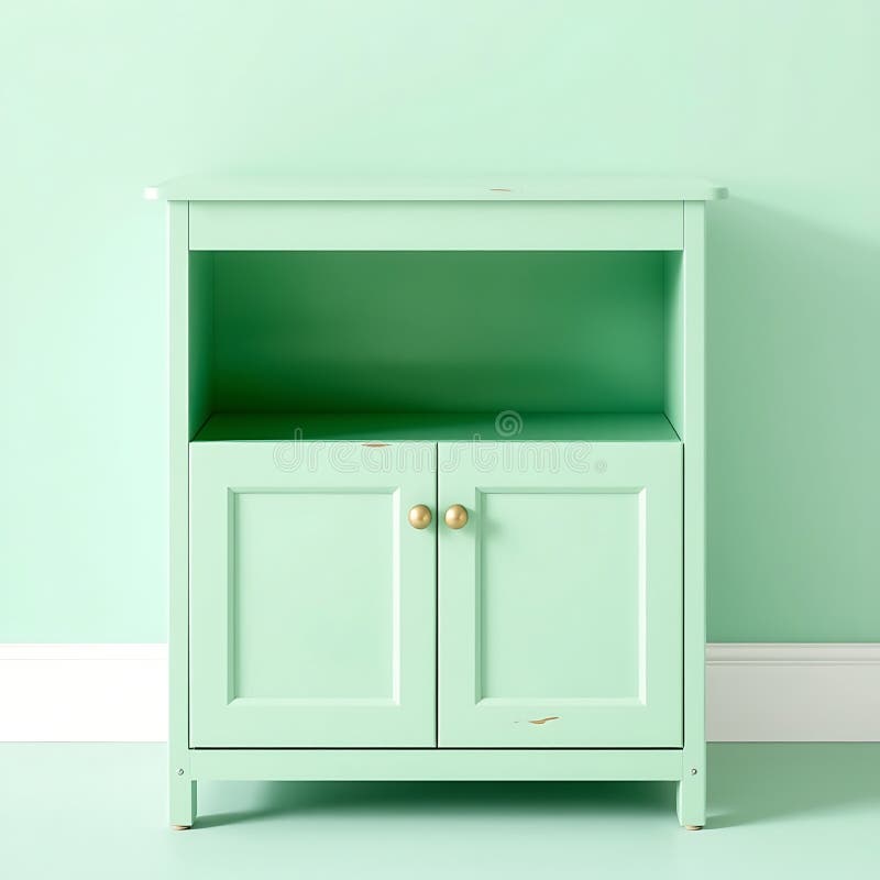 A Compact Storage Unit with Pastel Green Panels on a Mint Backdrop ...