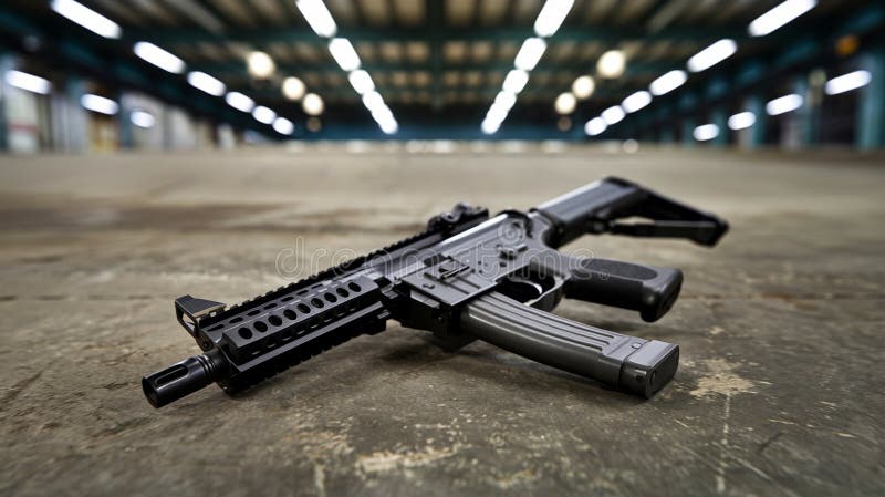 Compact Submachine Gun on Industrial Concrete Floor Stock Illustration ...
