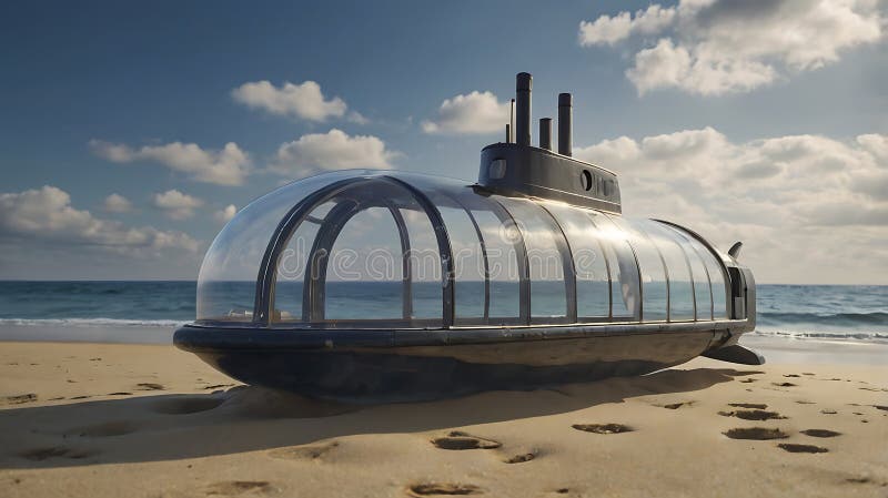 Compact Submarine on Textured Seafloor Featuring Clear Observation ...