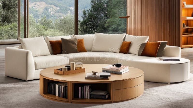 This Compact Table is Round in Shape and Features Storage Drawers ...