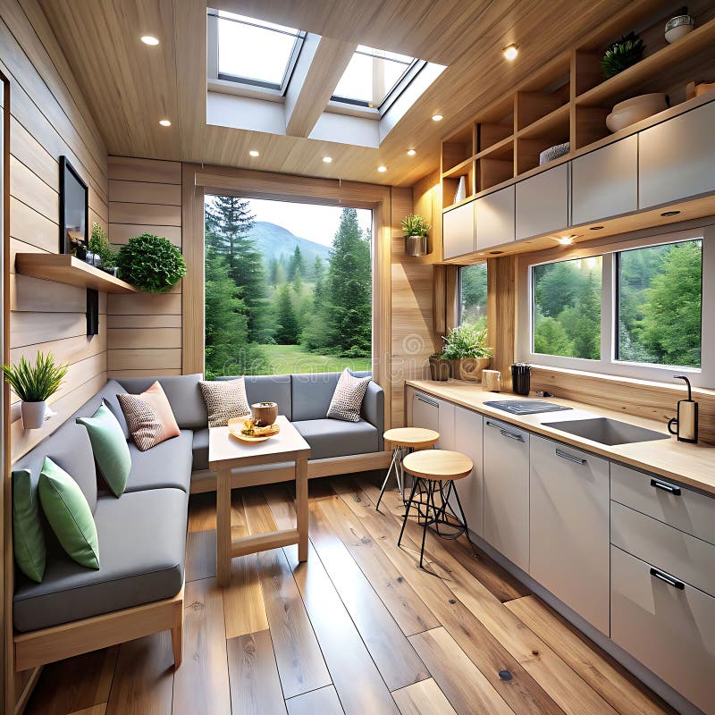 Compact Tiny Home Interior with Multi-functional Furniture Stock ...