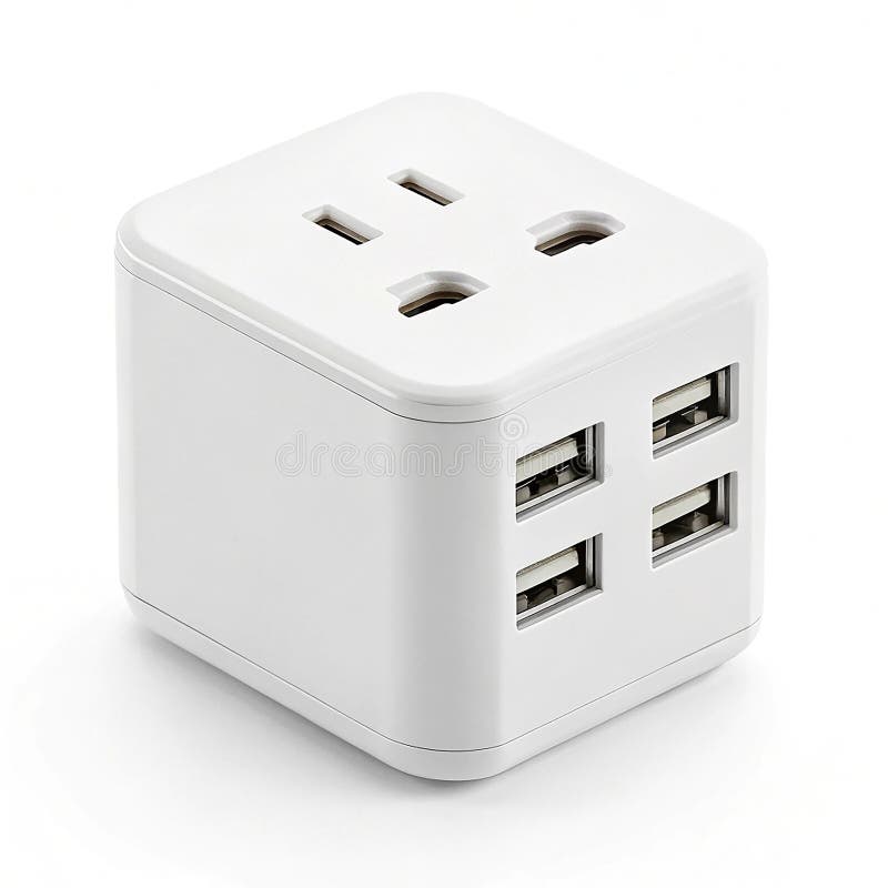 Compact Travel Adapter with USB Ports Stock Illustration - Illustration ...