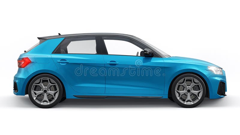 Compact Urban Premium Car in a Blue Hatchback on a White Isolated ...