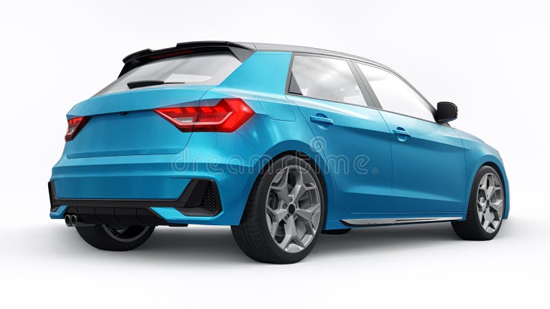 Compact Urban Premium Car in a Blue Hatchback on a White Isolated ...