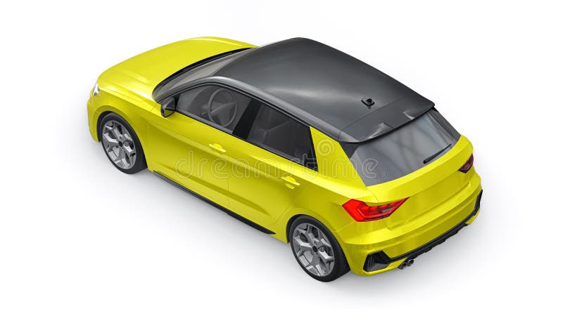 Compact Urban Premium Car in a Yellow Hatchback on a White Isolated ...