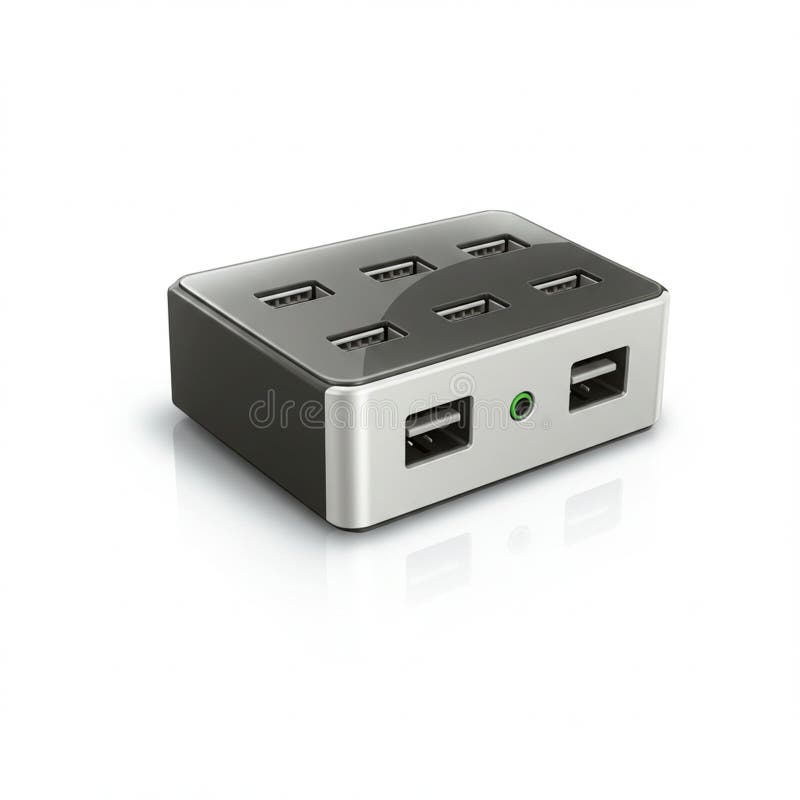Compact USB Hub with Seven Ports, Featuring Five USB Ports on the Top ...