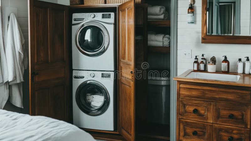 Compact Washer and Dryer Stacked in Small Laundry Space within Stock ...