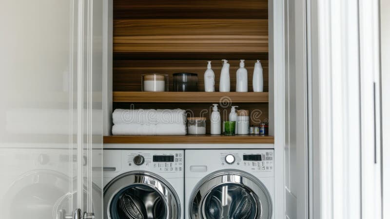 Compact Washer and Dryer Unit Efficiently Stored in Small Laundry Stock ...