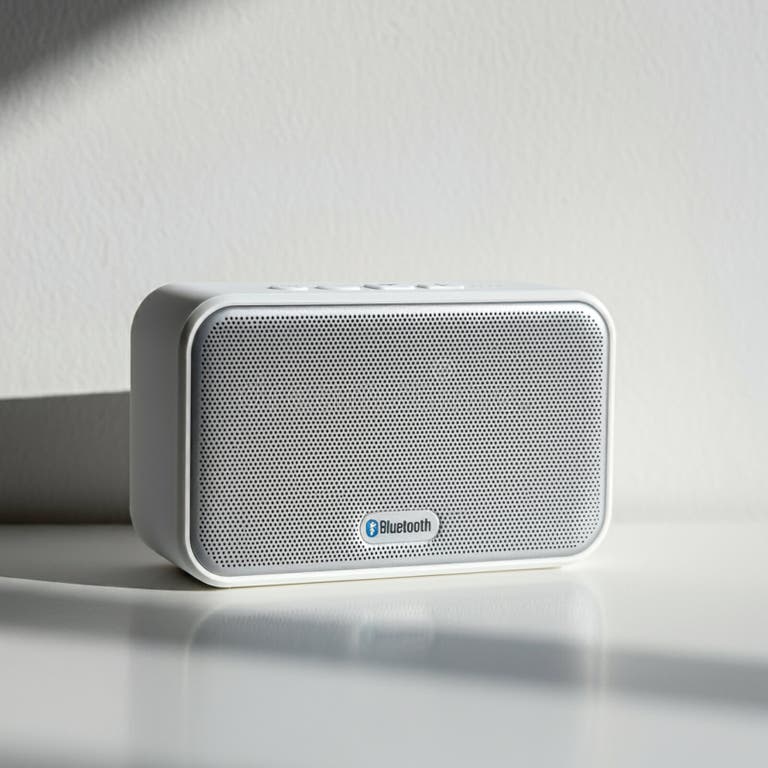 Compact White Bluetooth Speaker with a Rectangular Shape, Featuring a ...