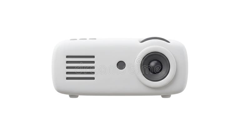 Compact White Digital Projector with a Rectangular Shape. the Lens is ...