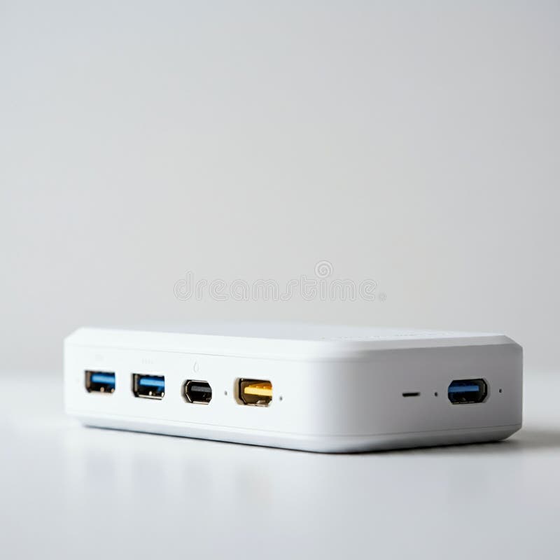 Compact White Electronic Device Featuring Multiple Ports, Including USB ...