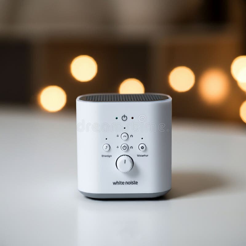 Compact White Noise Machine on a Table. Square-shaped with Rounded ...