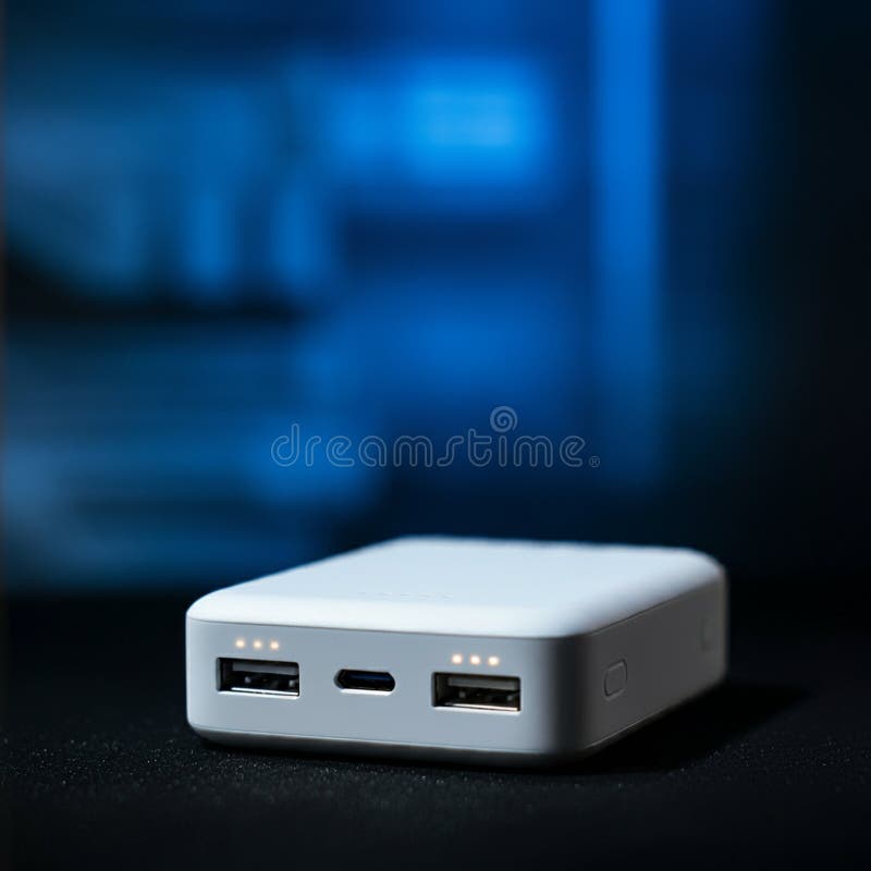 Compact White Power Bank Featuring Two USB-a Ports and One USB-C Port ...
