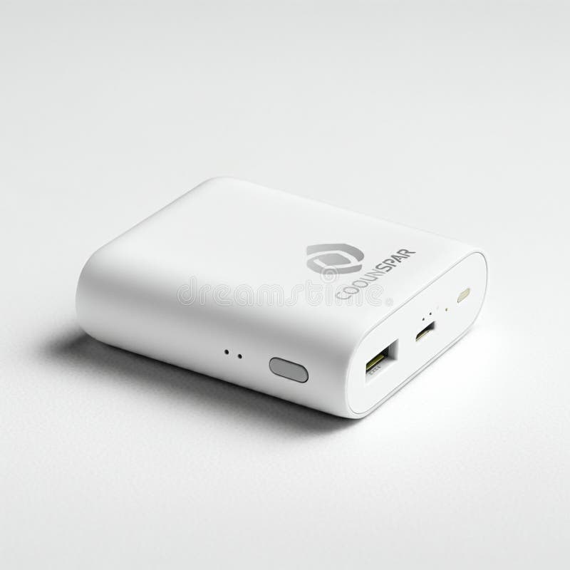 Compact White Power Bank Featuring a USB Port and a Micro USB Port for ...