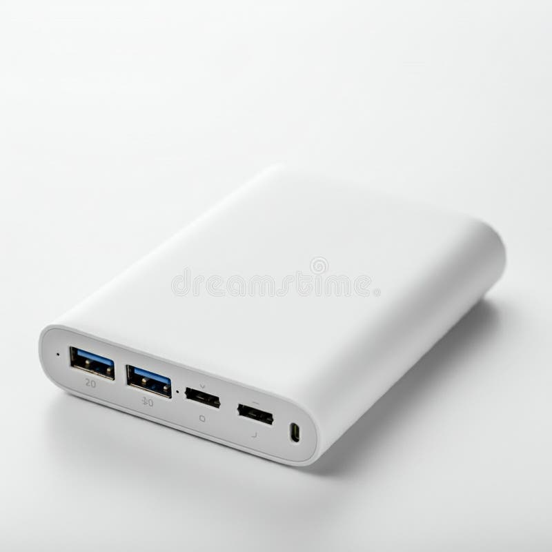 A Compact, White Power Bank with a Rectangular Shape and Rounded Edges ...