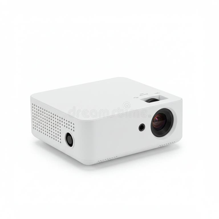 A Compact, White Projector with a Rectangular Shape and Rounded Edges ...