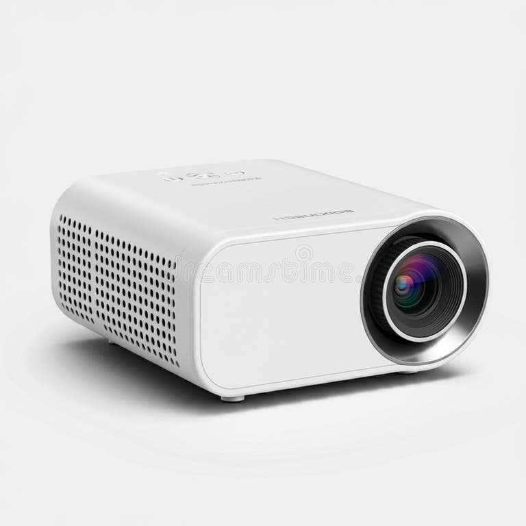 Compact White Projector with a Sleek Rectangular Design and Rounded ...