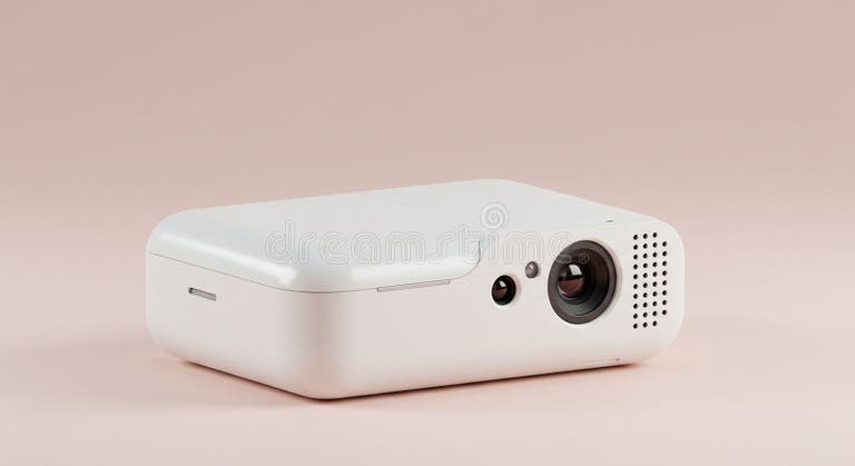 Compact White Projector with a Sleek, Rectangular Design and Rounded ...