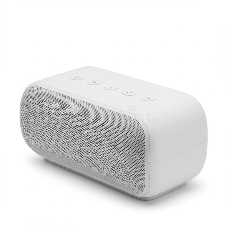 Compact White Speaker with a Rectangular Design and Rounded Edges ...