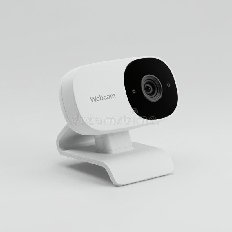 Compact White Webcam with a Sleek, Modern Design. the Main Body is ...