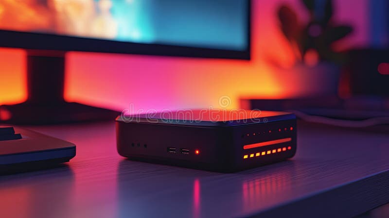 A Compact Wireless Router on a Desk with Glowing Indicators Pic Stock ...