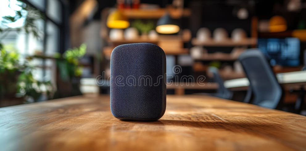 A Compact Wireless Speaker Sits on a Reflective Surface in a Modern ...