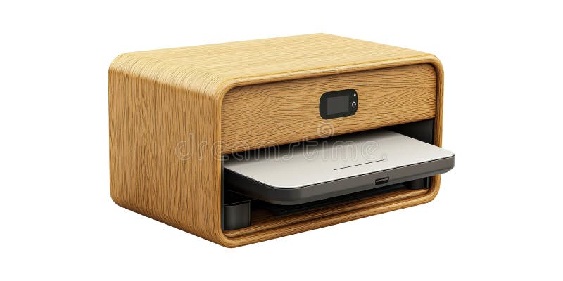 Compact Wooden Enclosed Printer with Lcd Display Isolated on ...