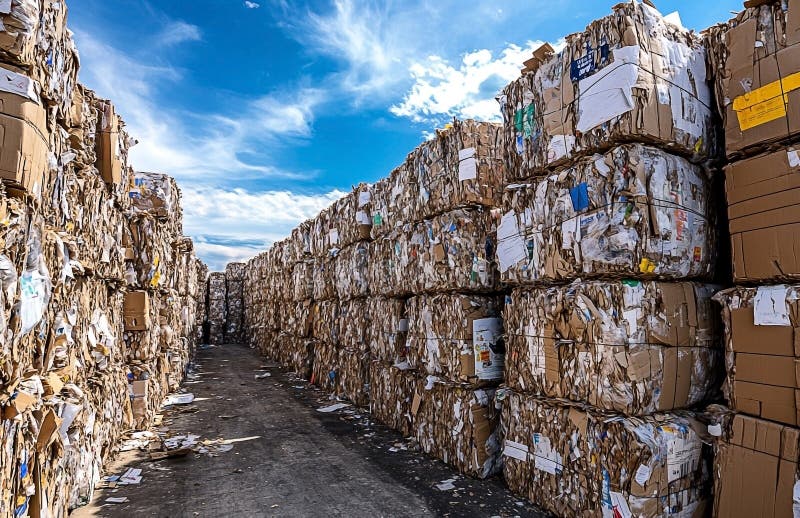 Compacted Cardboard Awaits Reprocessing in a Recycling Facility Yard ...
