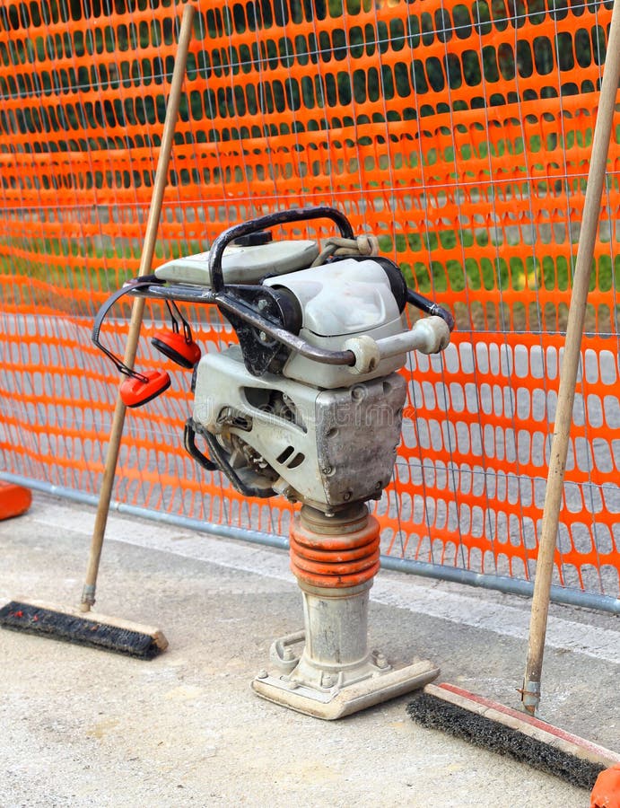 Compacting Plate in a Road Construction Site Stock Image - Image of ...