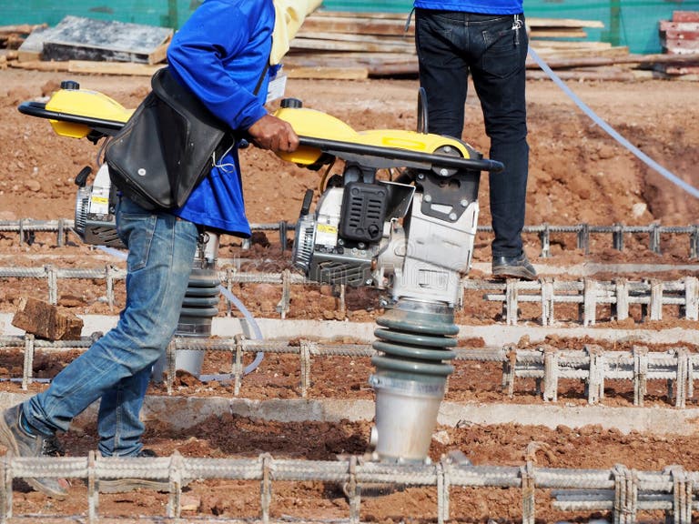 Compacting Soil in House Foundation Using Stock Image - Image of ...