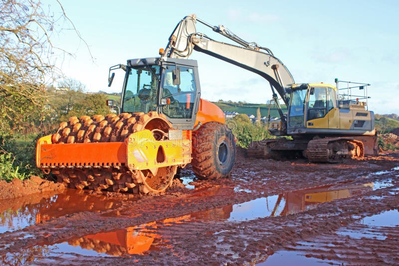 Compactor on a Road Construction Site Stock Photo - Image of work ...