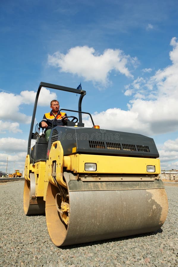 Compactor at Road Compaction Works Stock Image - Image of paving ...