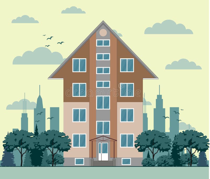 Building in Flat Style. Illustration Stock Vector - Illustration of ...