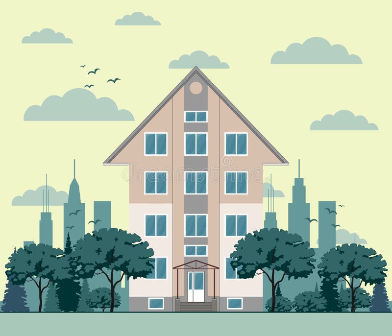 Building in Flat Style. Illustration Stock Vector - Illustration of ...