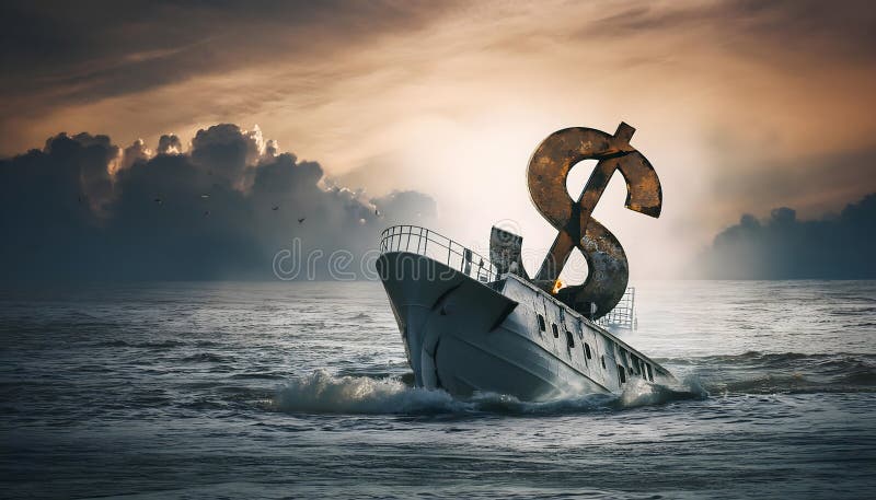 Company Collapse, Sinking Ship with Dollar Sign Stock Illustration ...