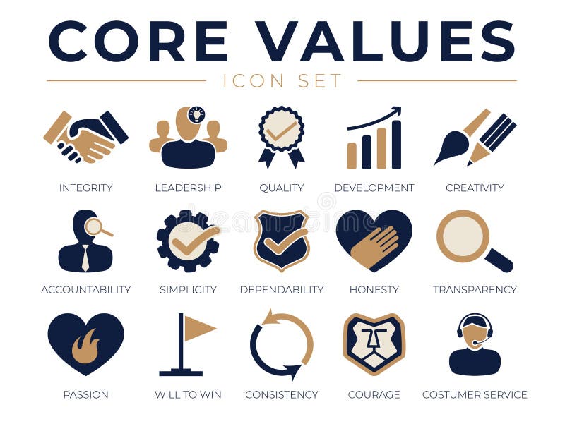 Company Core Values Round Web Icon Set. Integrity, Leadership, Quality ...