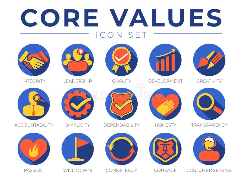 Company Core Values Round Web Icon Set. Integrity, Leadership, Quality ...