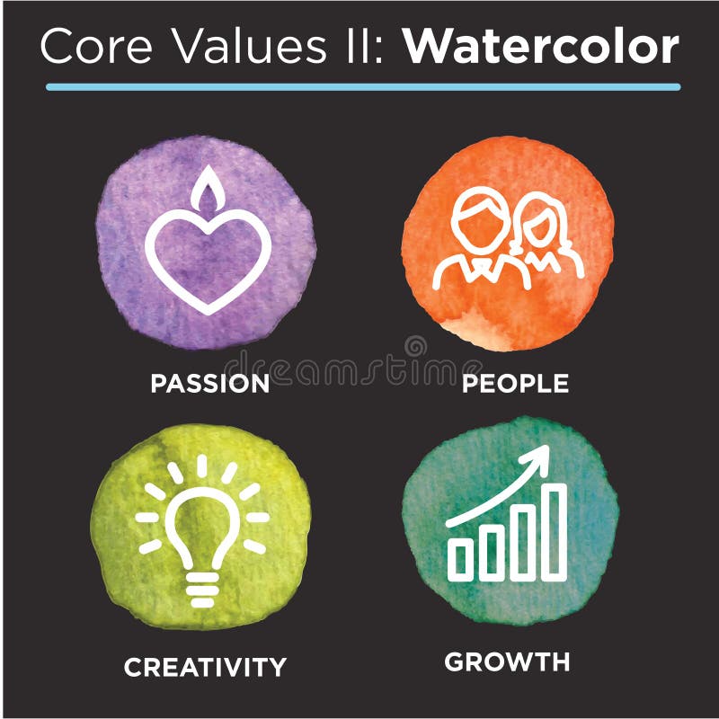Company Core Values Round Web Icon Set. Integrity, Leadership, Quality ...