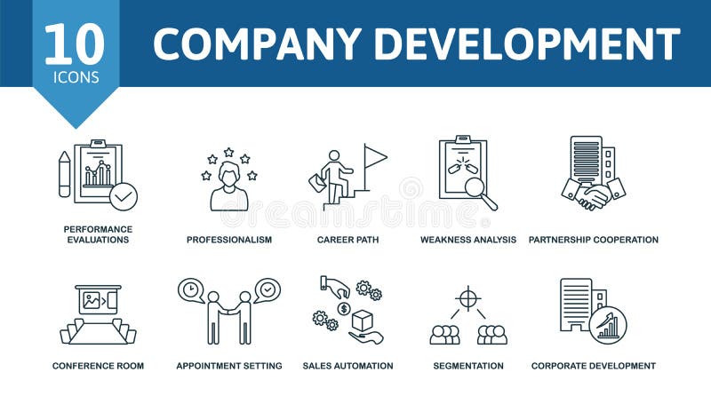 Company Development Set Icon. Editable Icons Company Development Theme ...