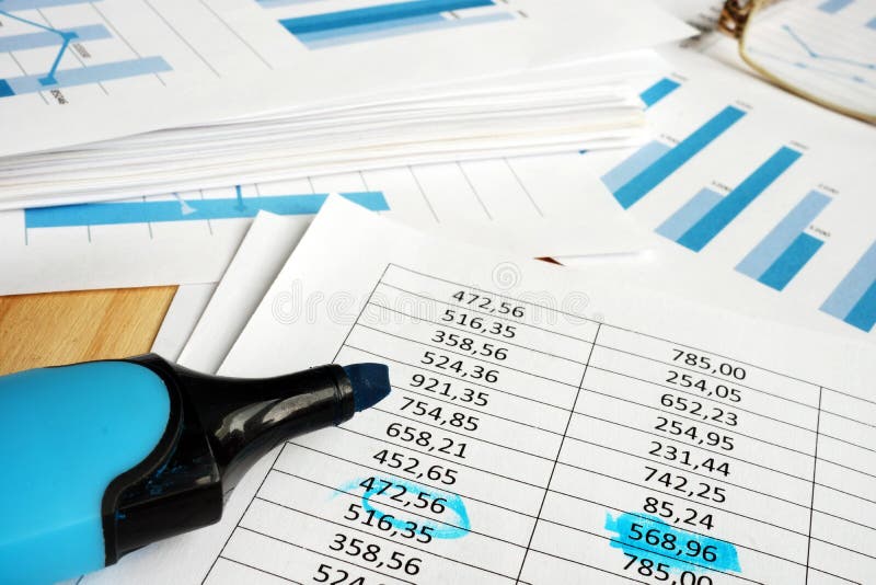 Company Financial Auditing. Papers with Graphs and Marker Stock Image ...