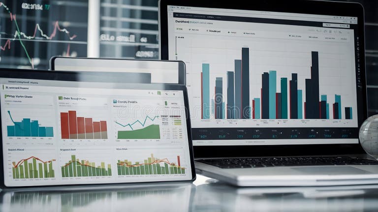 Company Growth Visualized on Digital Dashboard with Charts and Key Data ...