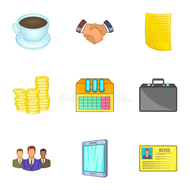 Company Icons Set, Cartoon Style Stock Vector - Illustration of cartoon ...