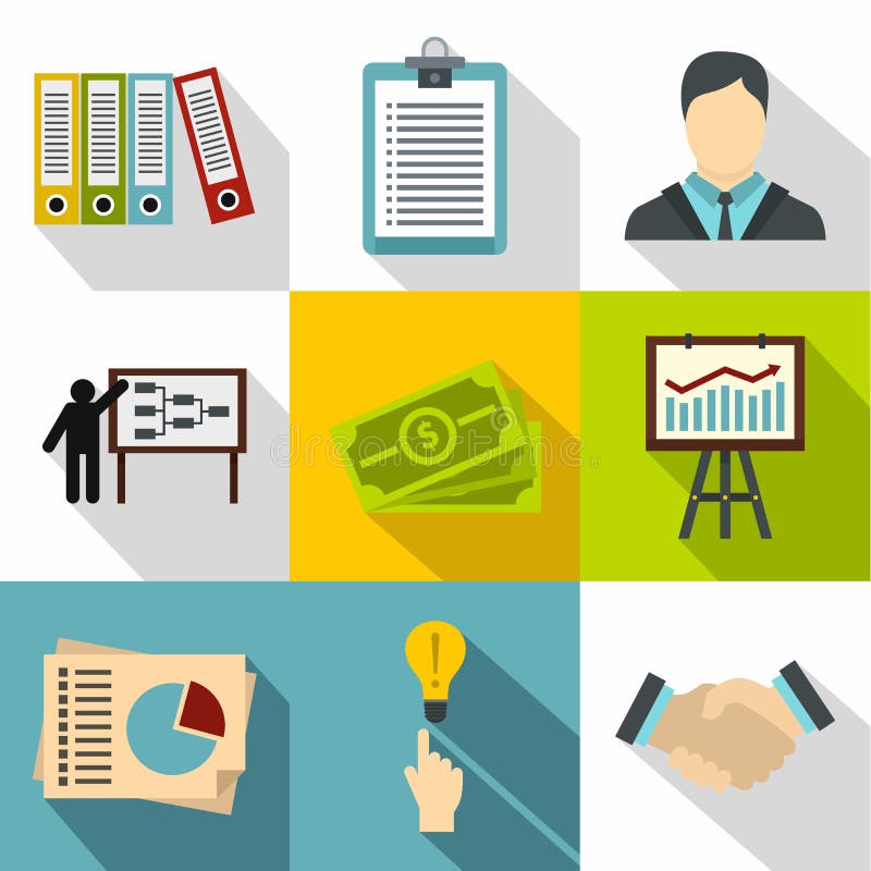 Company Icons Set, Flat Style Stock Vector - Illustration of idea ...