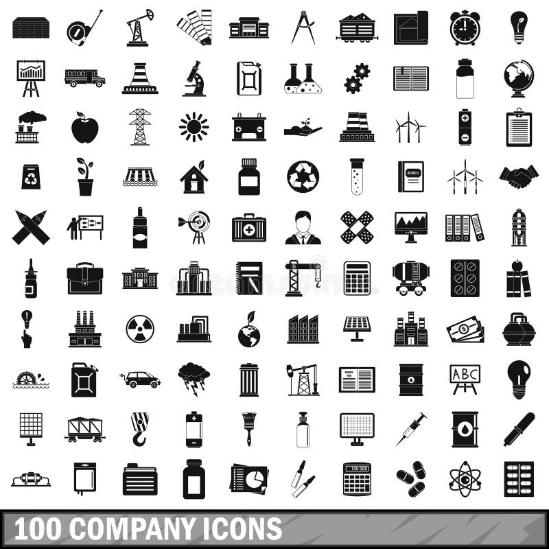 100 Company Icons Set, Simple Style Stock Vector - Illustration of ...
