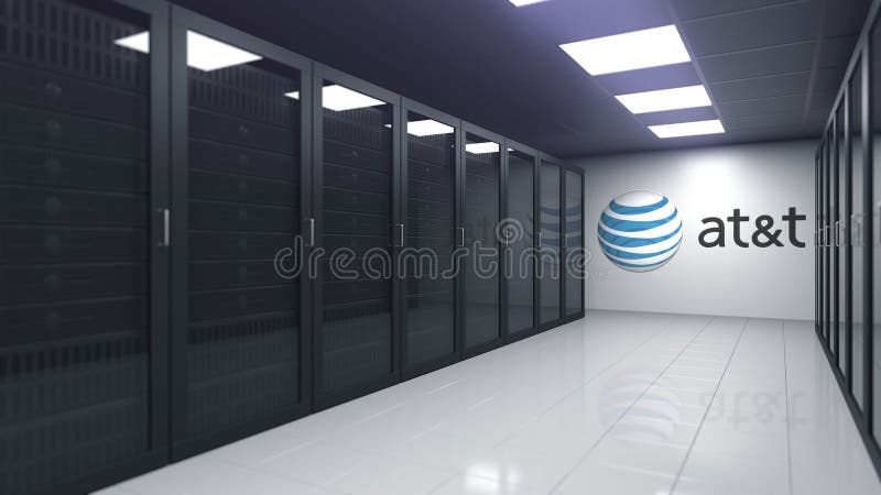 Logo of ATT on the Wall of a Server Room, Editorial 3D Rendering ...