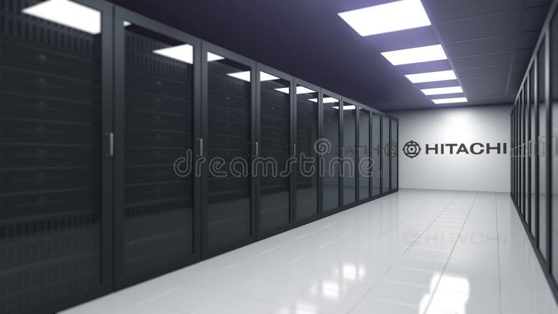 Logo of HITACHI on the Wall of a Server Room, Editorial 3D Rendering ...