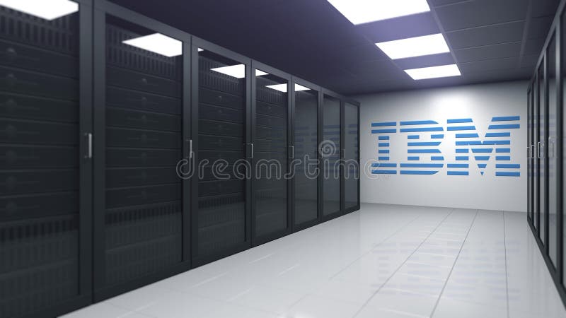 Logo of IBM on the Wall of a Server Room, Editorial 3D Rendering ...