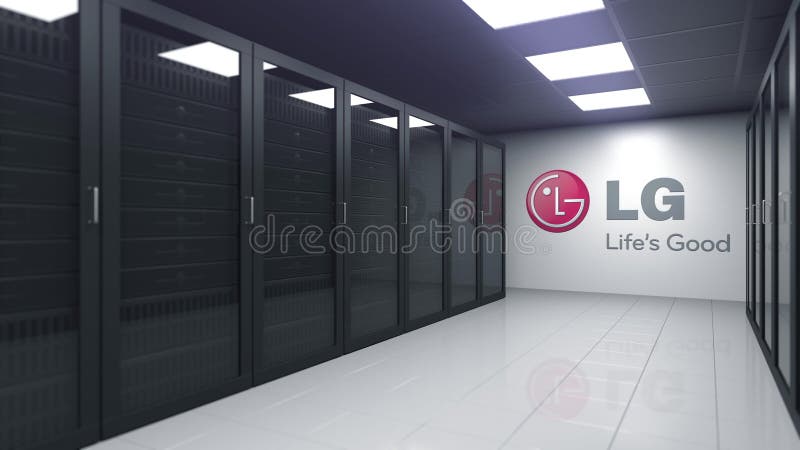 Logo of LG on the Wall of a Server Room, Editorial 3D Rendering ...