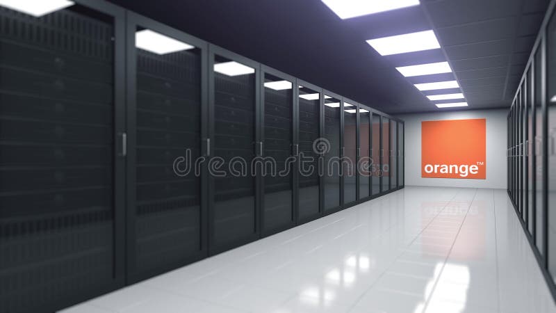 Logo of ORANGE on the Wall of a Server Room, Editorial 3D Rendering ...