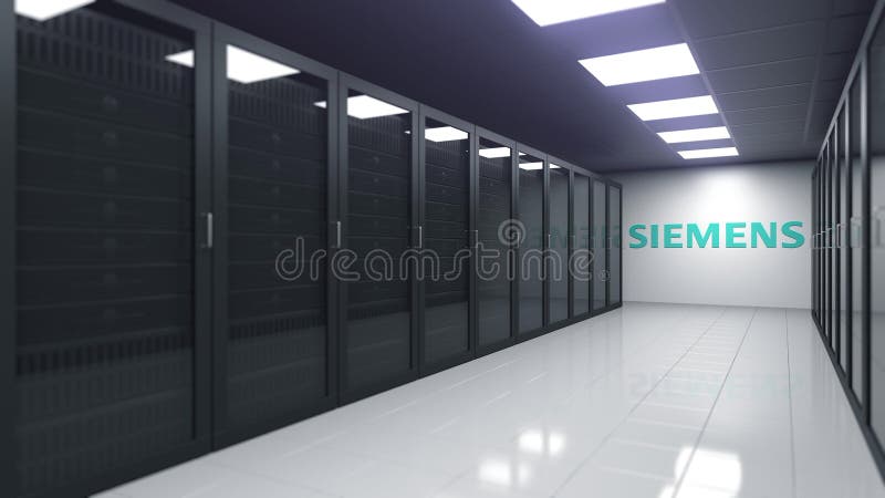Logo of SIEMENS on the Wall of a Server Room, Editorial 3D Rendering ...